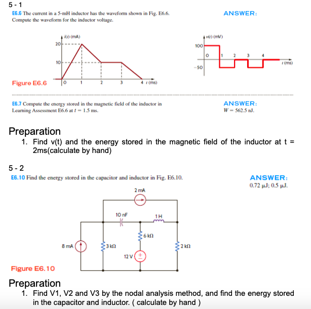 Solved 5-1 E6.6 The current in a 5-mH inductor has the | Chegg.com