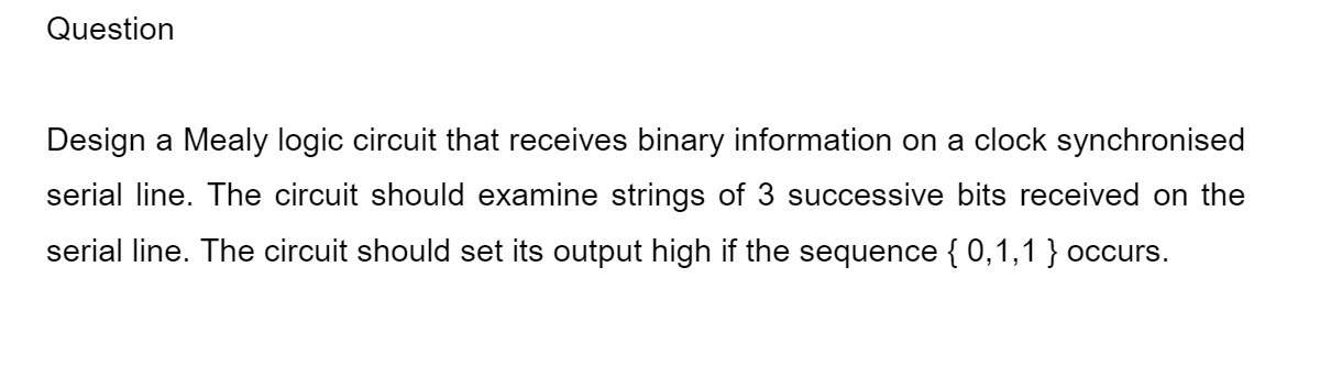 Solved Question Design a Mealy logic circuit that receives | Chegg.com