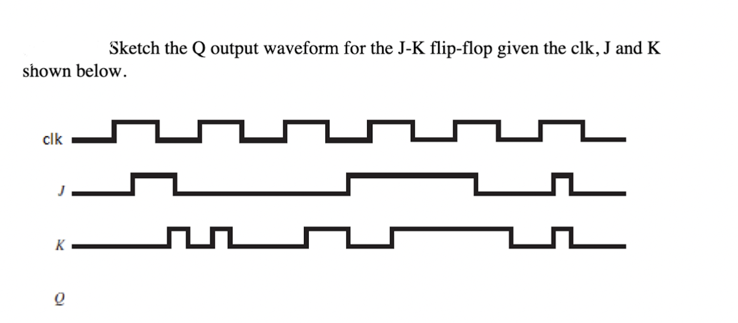 Solved Sketch the Q output waveform for the J-K flip-flop | Chegg.com