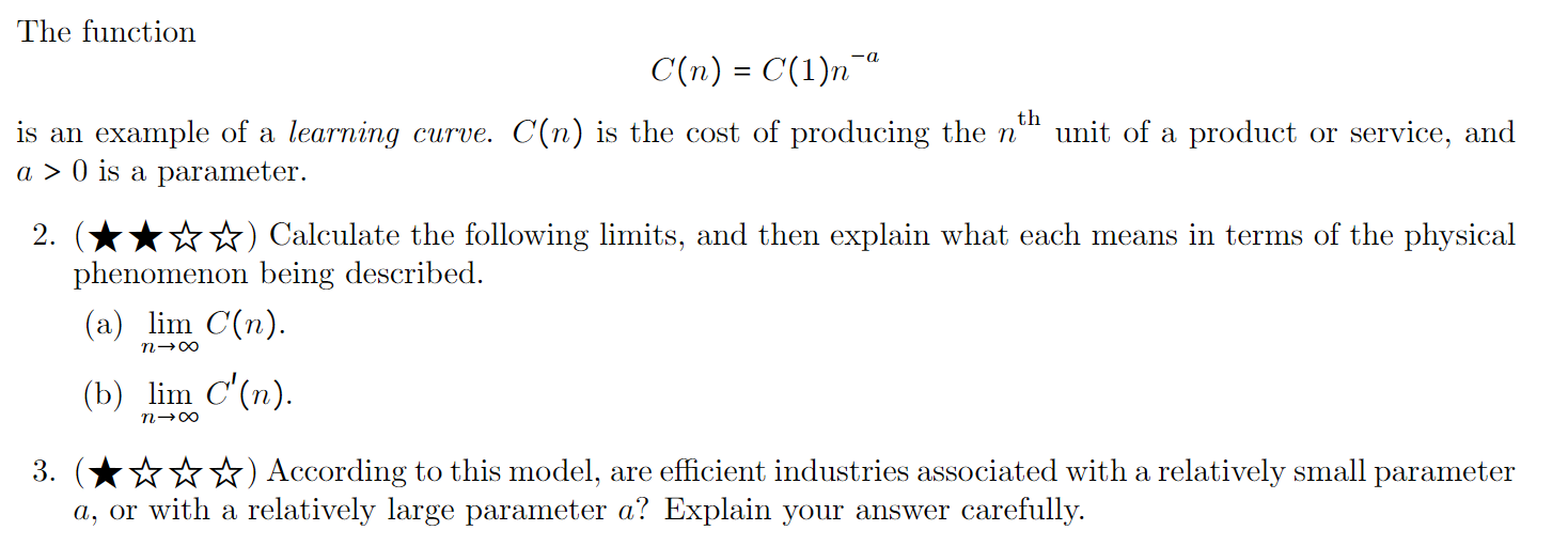 Solved C(n)=C(1)n−a is an example of a learning curve. C(n) | Chegg.com