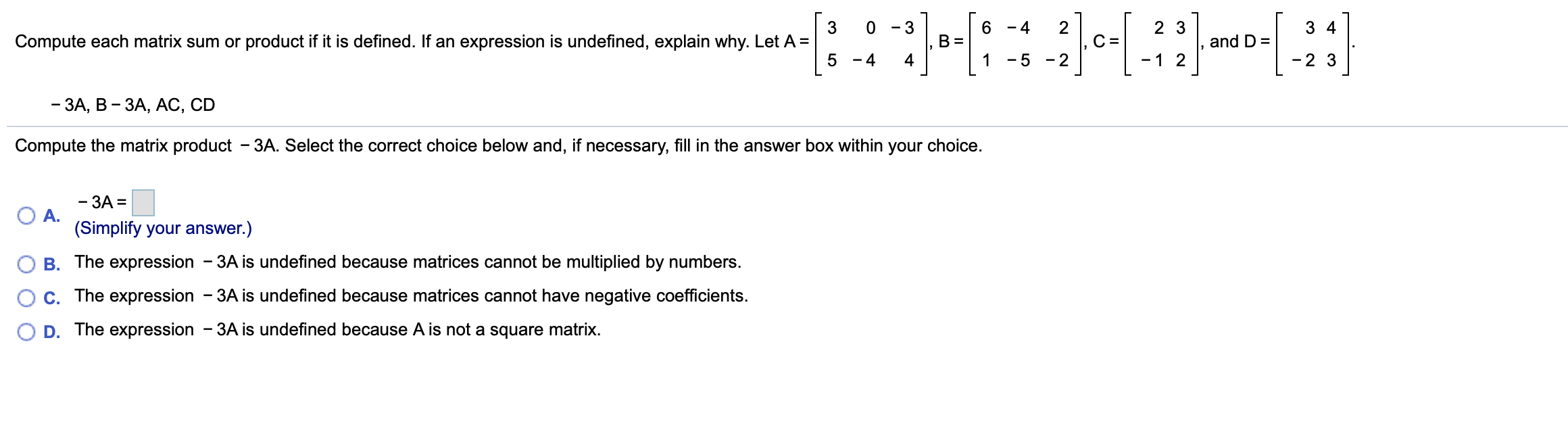 Solved Compute each matrix sum or product if it is defined. | Chegg.com