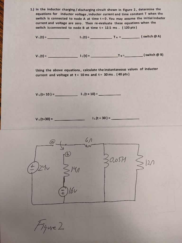 Solved 1.) In the inductor charging / discharging circuit | Chegg.com