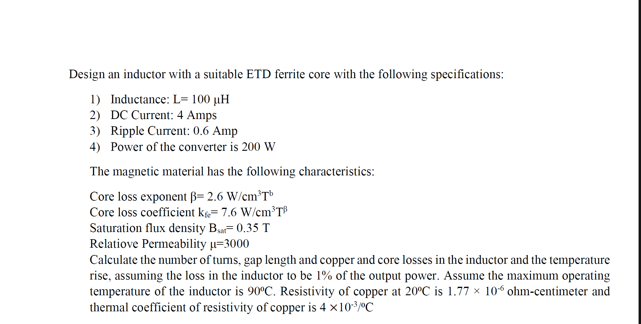 Solved Design an ﻿inductor with a suitable ETD ferrite core | Chegg.com