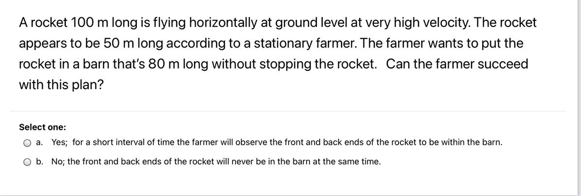 Solved A rocket 100 m long is flying horizontally at ground | Chegg.com