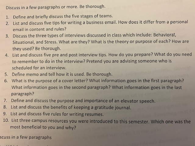 Solved Discuss in a few paragraphs or more. Be thorough. 1. | Chegg.com