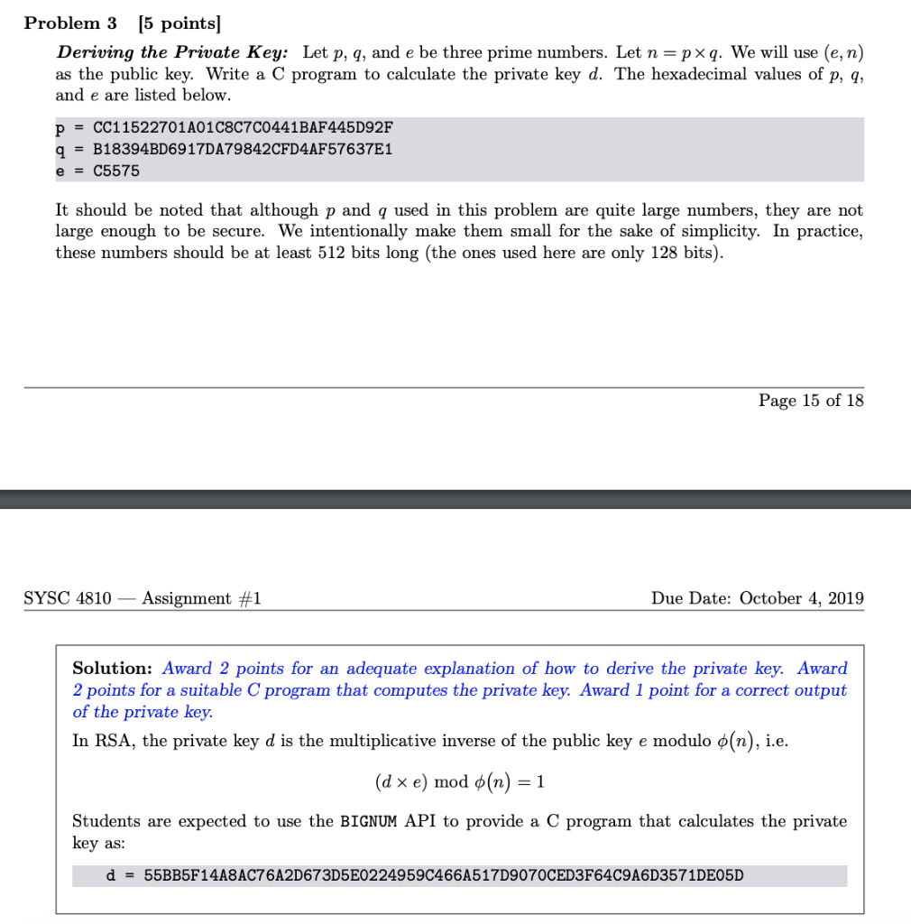 Solved roblem 3 [5 points] Deriving the Private Key: Let | Chegg.com