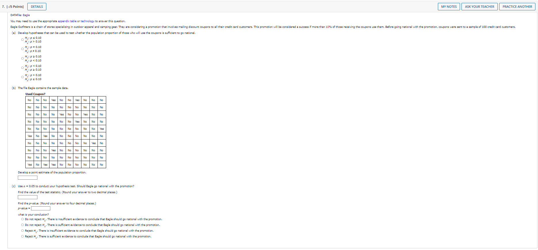 Solved (b) The file Eagle contains the sample data. Develop | Chegg.com