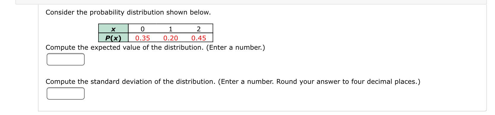 Solved Consider the probability distribution shown below. X | Chegg.com