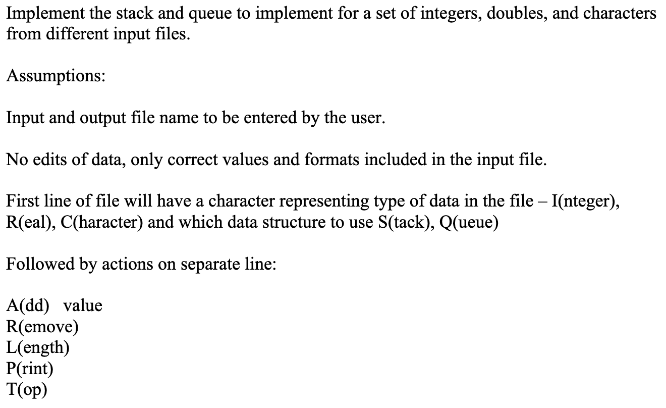 Implement the stack and queue to implement for a set | Chegg.com