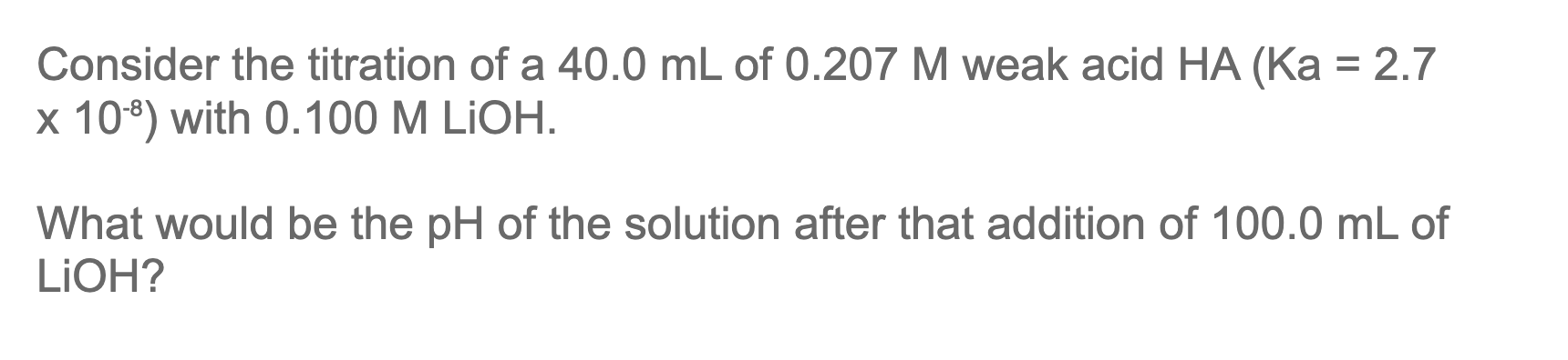 Solved Consider the titration of a 40.0mL ﻿of 0.207M ﻿weak | Chegg.com