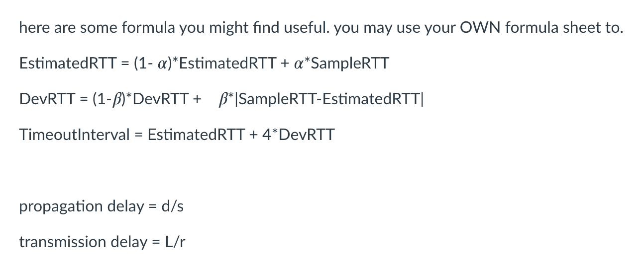 Solved Suppose that TCP's current estimated values for the | Chegg.com