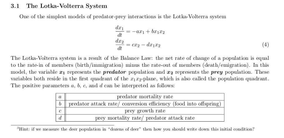 Solved 3.1 The Lotka-Volterra System One of the simplest | Chegg.com