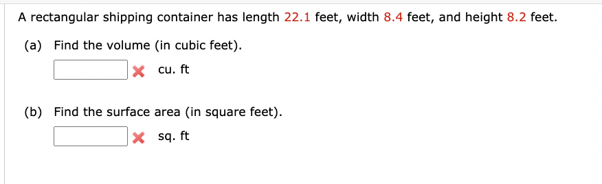 Solved A rectangular shipping container has length 22.1 | Chegg.com