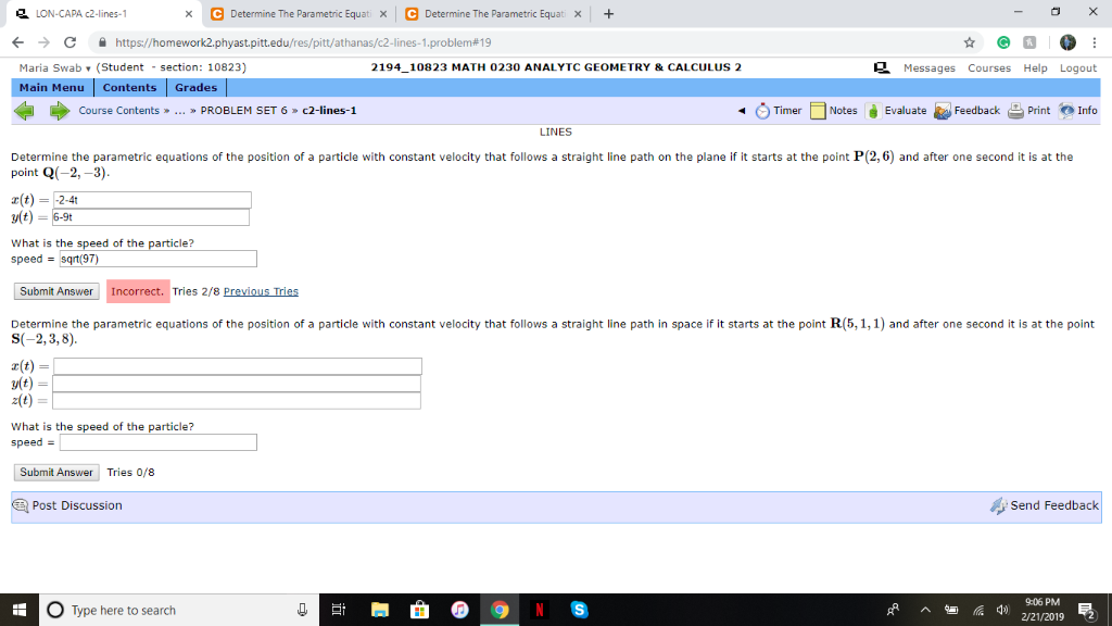 Solved LON-CAPA c2-lines-1 e Determine The Parametric Equat | Chegg.com