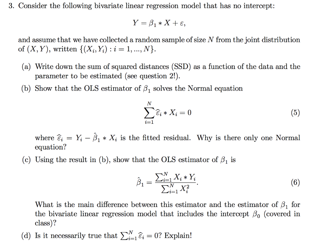 Solved 3. Consider the following bivariate linear regression | Chegg.com