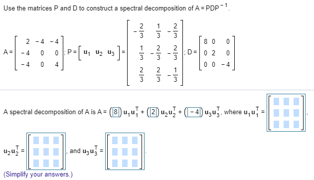 Solved Use the matrices P and D to construct a spectral | Chegg.com