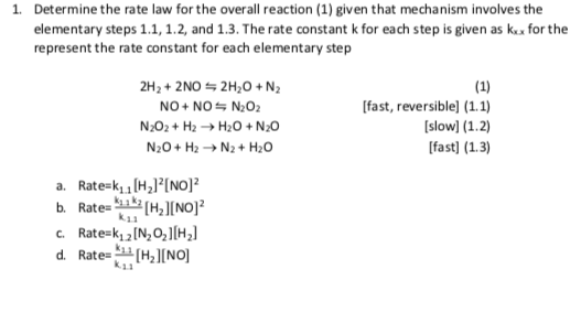 Solved 1 Determine the rate law for the overall reaction (1) | Chegg.com