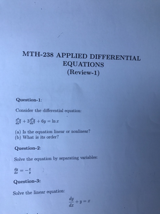 Solved MTH-238 APPLIED DIFFERENTIAL EQUATIONS (Review-1) | Chegg.com