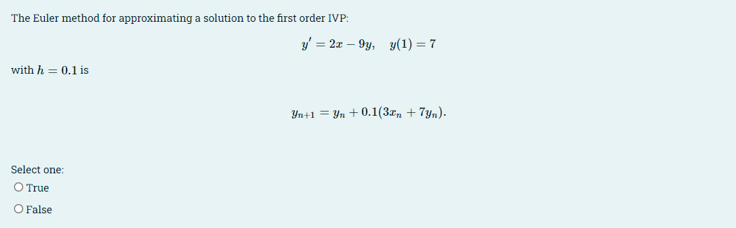 Solved The Euler method for approximating a solution to the | Chegg.com