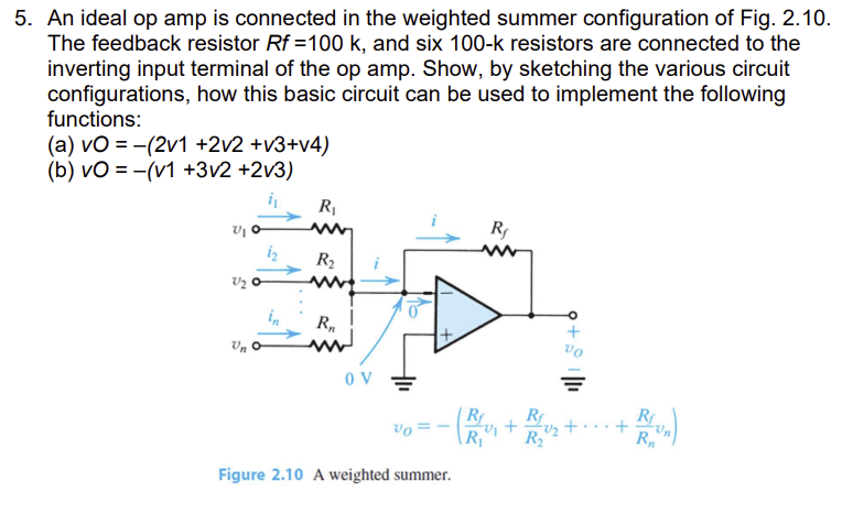 Solved 5. An ideal op amp is connected in the weighted | Chegg.com