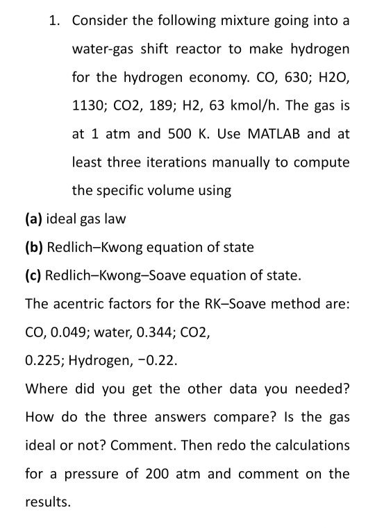 Solved Consider the following mixture going into a water-gas | Chegg.com