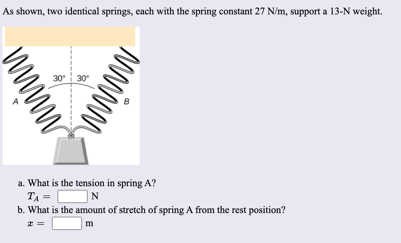Solved As shown, two identical springs, each with the spring | Chegg.com