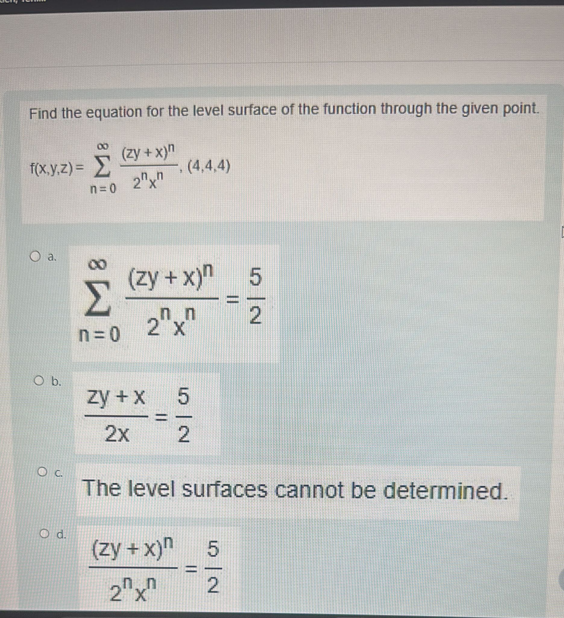Solved Find the equation for the level surface of the | Chegg.com