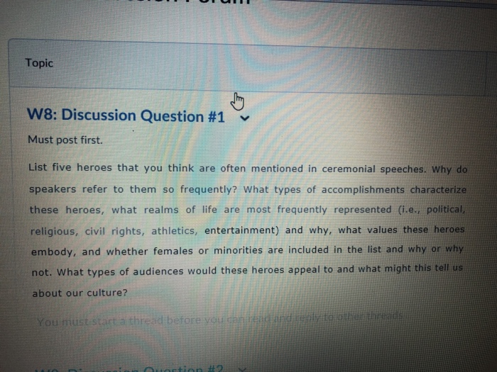 Solved Topic w8: Discussion Question #1 v Must post first. | Chegg.com
