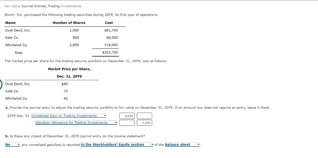 Solved Fair Value Journal Entries, Trading Investments | Chegg.com