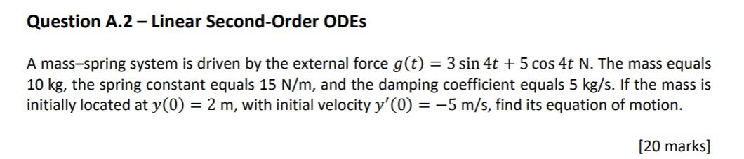 Solved Question A.2 - Linear Second-Order ODES A mass-spring | Chegg.com