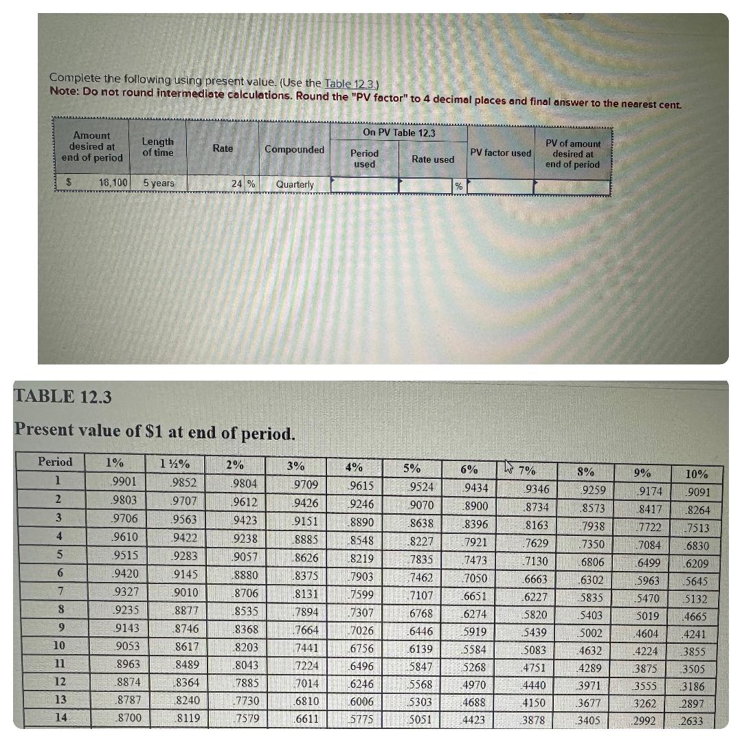 Solved Complete the following using present value. (Use the | Chegg.com