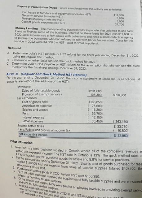 Solved 20.7 (Regular and Quick Method OST/HST Returns) yo | Chegg.com