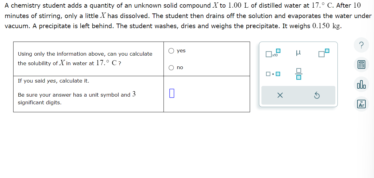 Solved A chemistry student adds a quantity of an unknown | Chegg.com