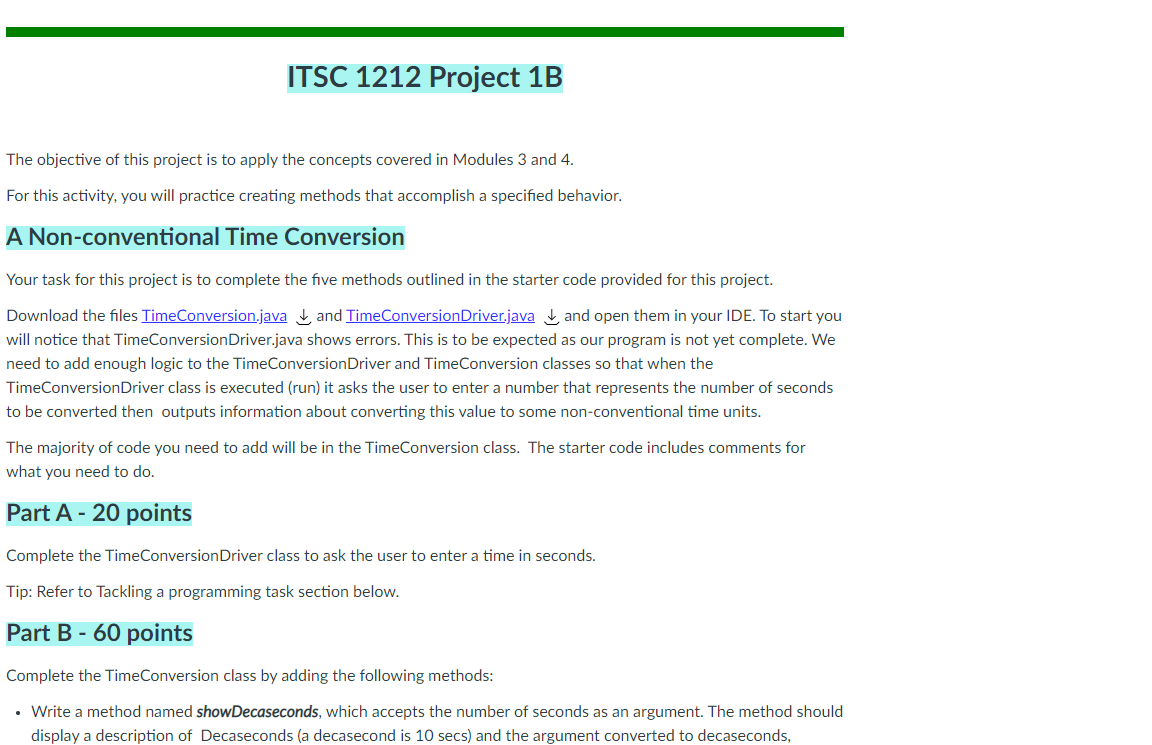 Solved ITSC 1212 Project 1B The objective of this project is | Chegg.com