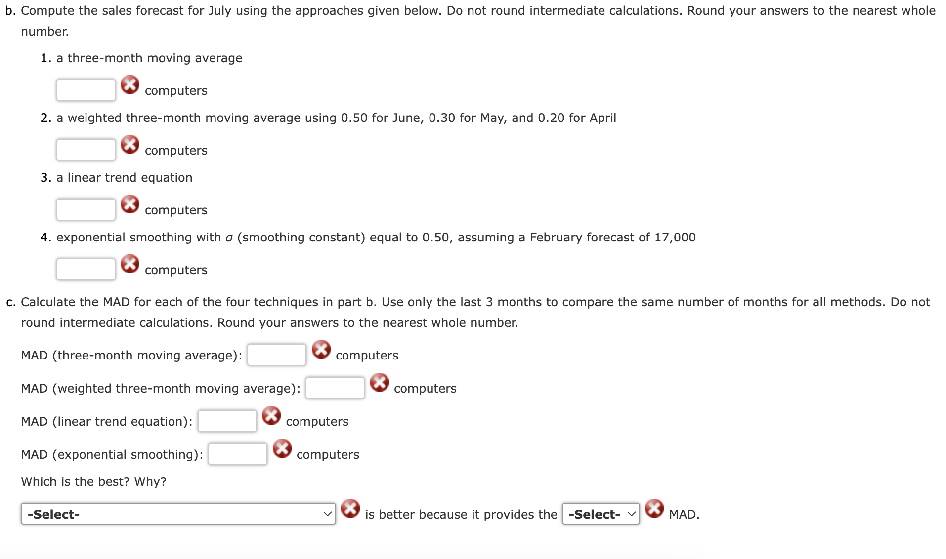 Solved b. Compute the sales forecast for July using the | Chegg.com