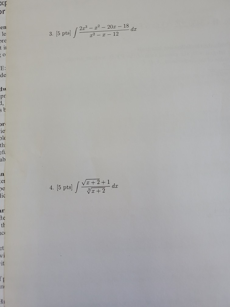 Solved Instructions: Evaluate the following integrals 1. 5 | Chegg.com