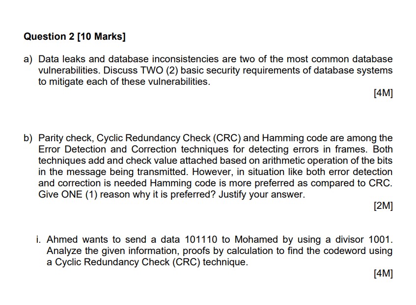 Solved A Data Leaks And Database Inconsistencies Are Two Of 