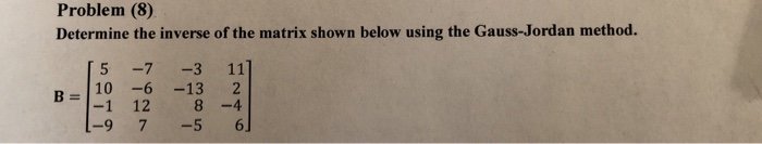 Solved Problem (8) Determine the inverse of the matrix shown | Chegg.com