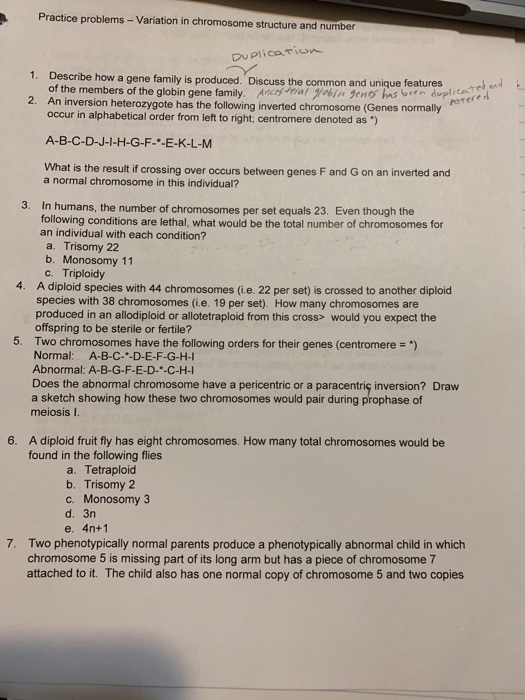 Solved Practice problems -Variation in chromosome structure | Chegg.com