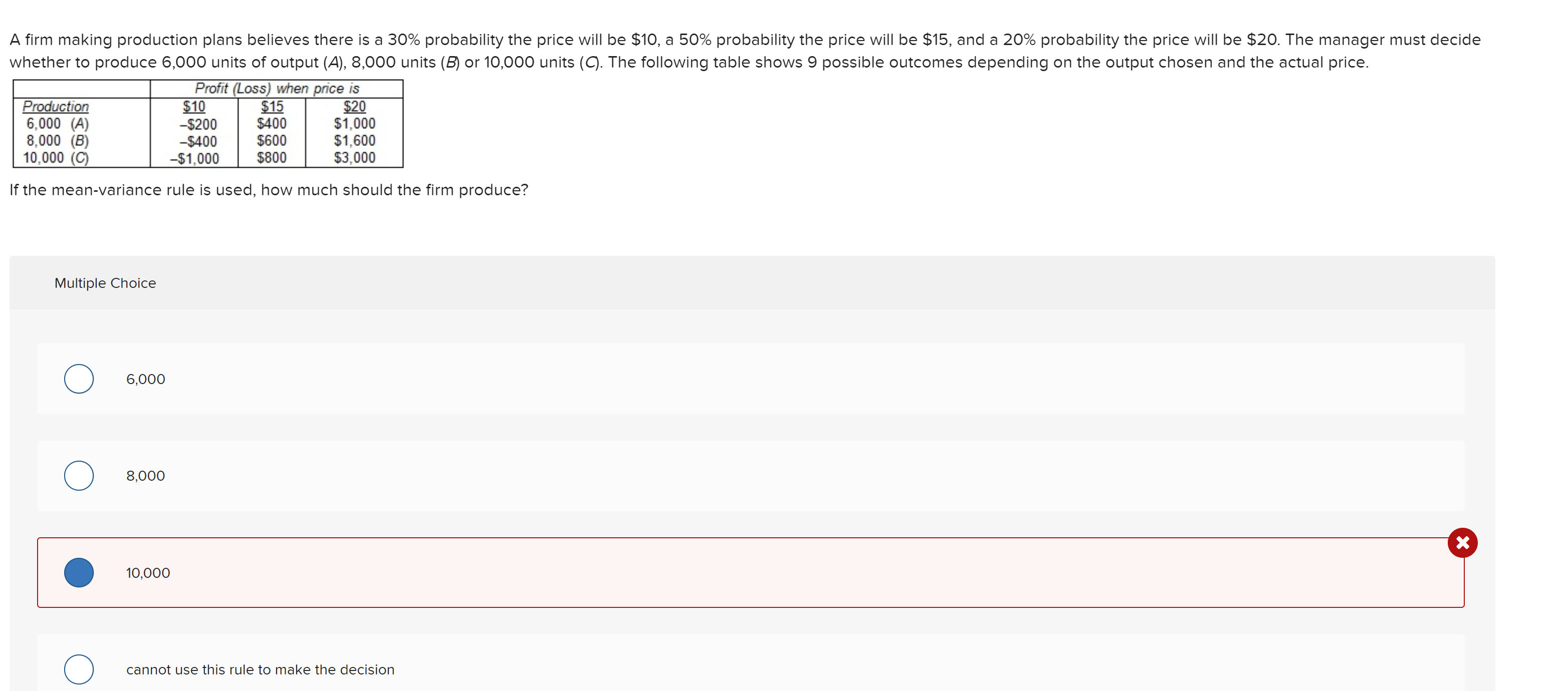 Solved If the mean-variance rule is used, how much should | Chegg.com
