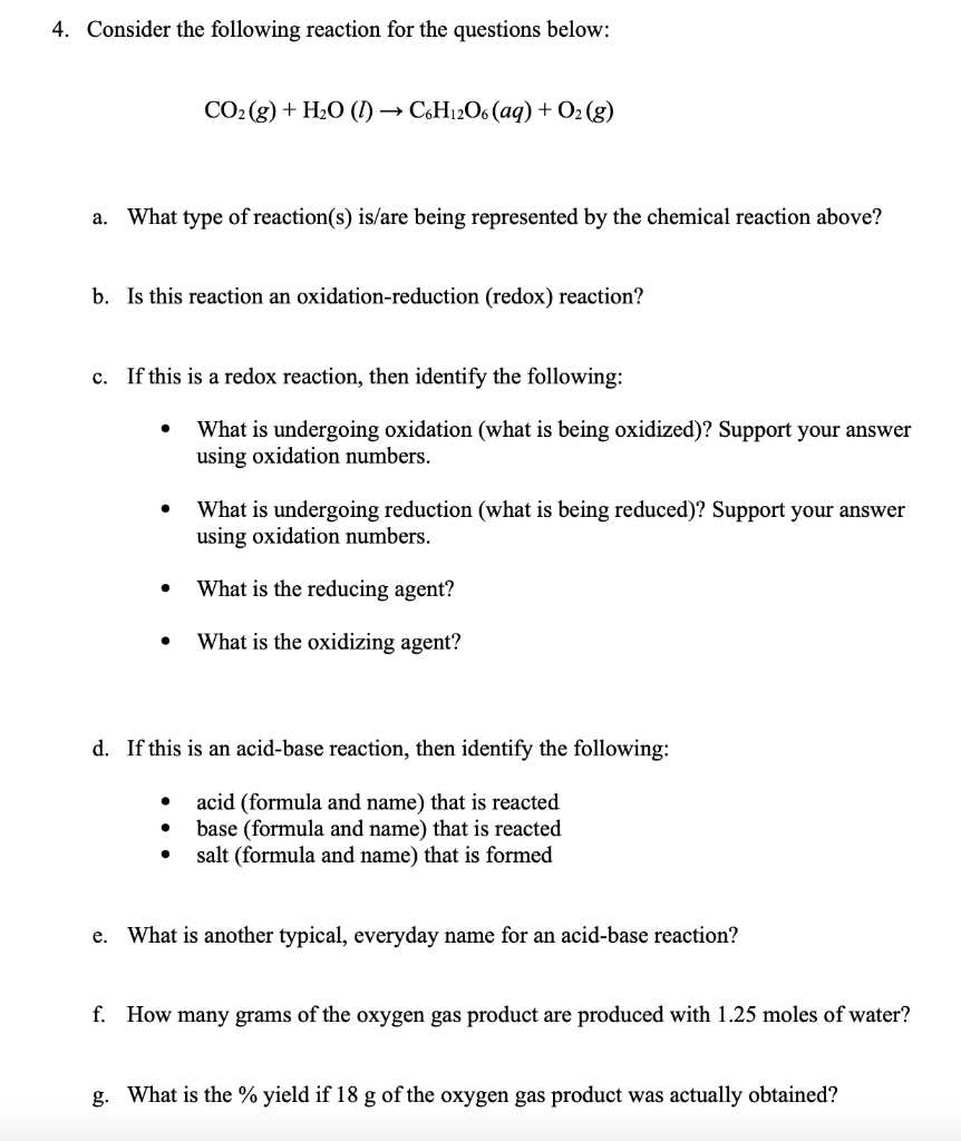 Solved 4. Consider the following reaction for the questions | Chegg.com