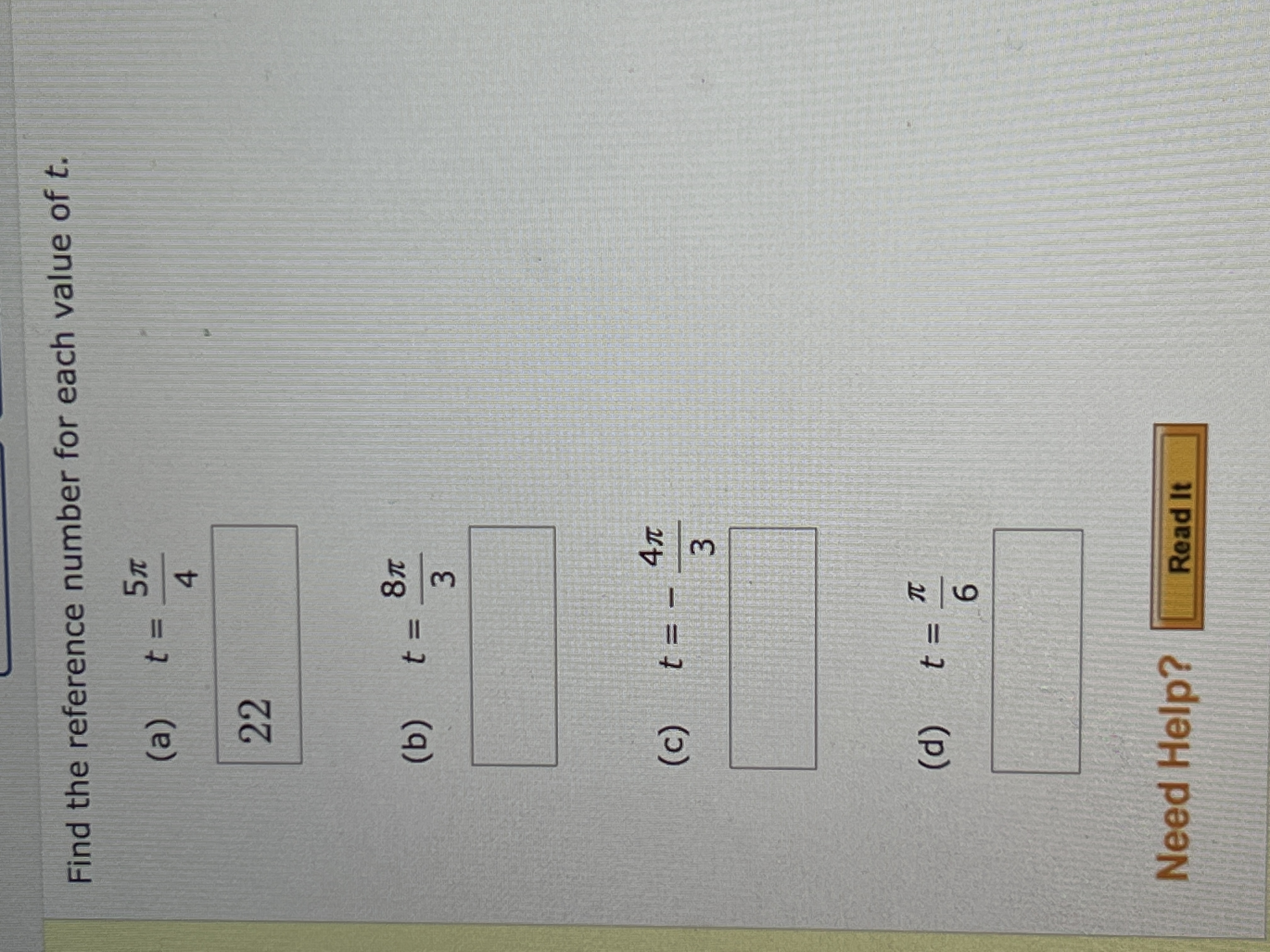 Solved Find the reference number for each value of t. (a) | Chegg.com