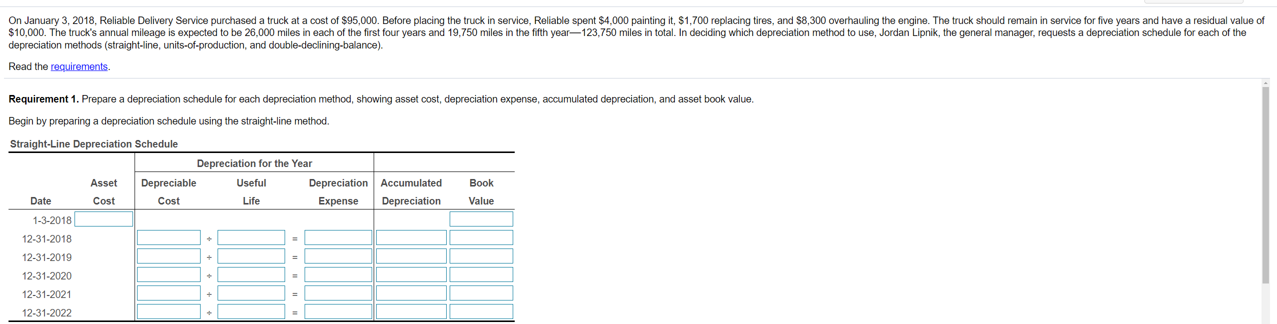 Solved Requirements X 1. Prepare a depreciation schedule for | Chegg.com