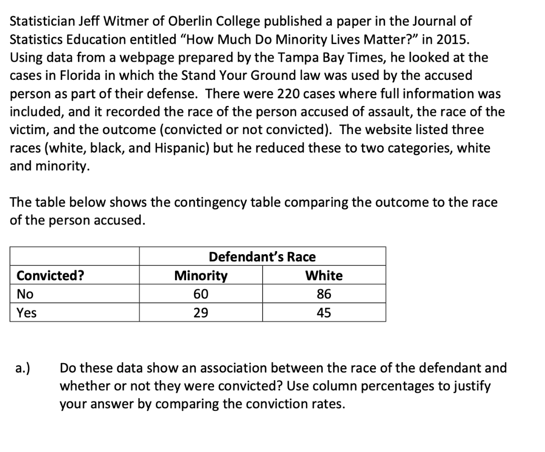 Solved Statistician Jeff Witmer of Oberlin College published | Chegg.com