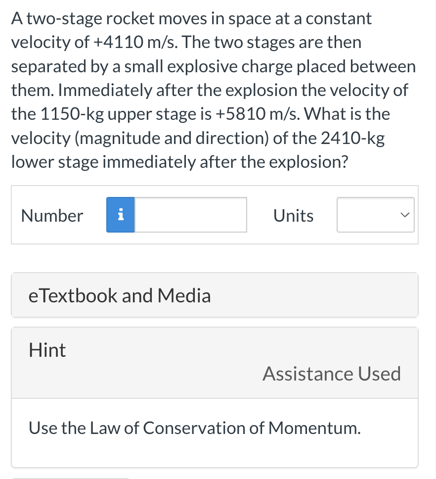 Solved A two-stage rocket moves in space at a constant | Chegg.com
