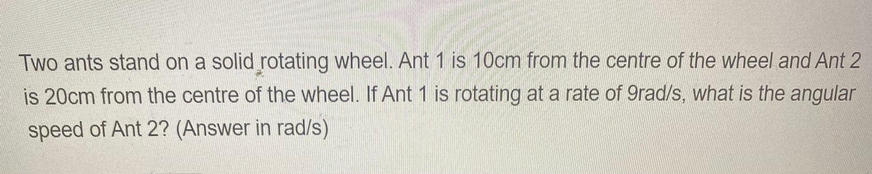 Solved Two ants stand on a solid rotating wheel. Ant 1 is 10 | Chegg.com