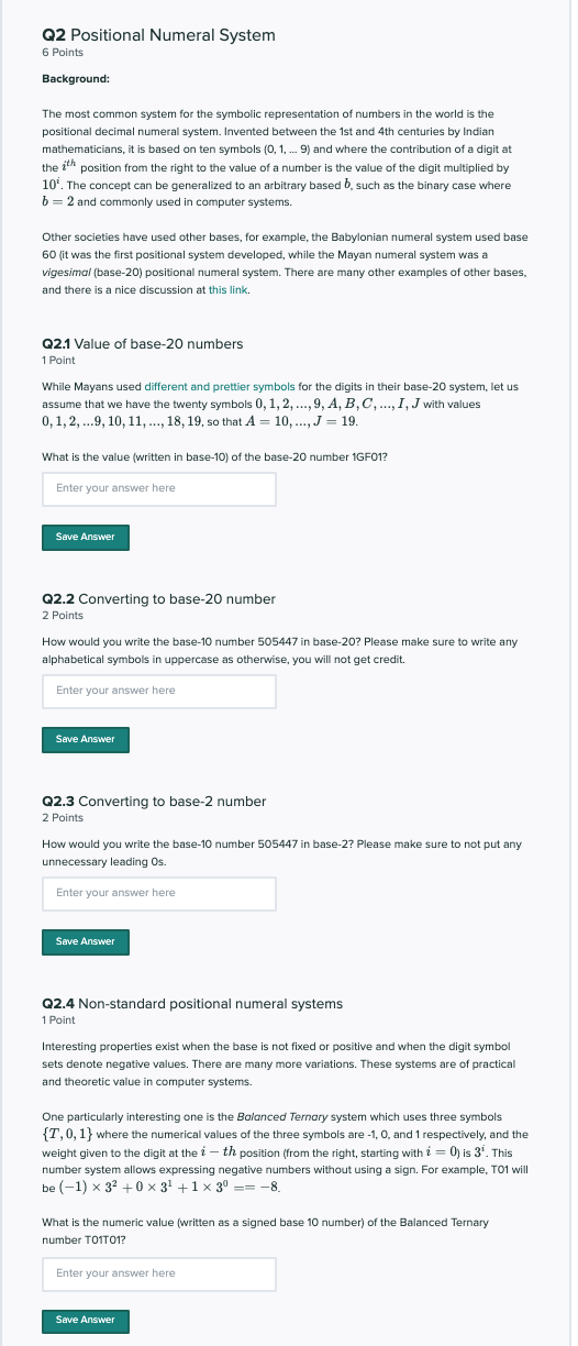 Solved Q2 Positional Numeral System 6 Points Background: The | Chegg.com