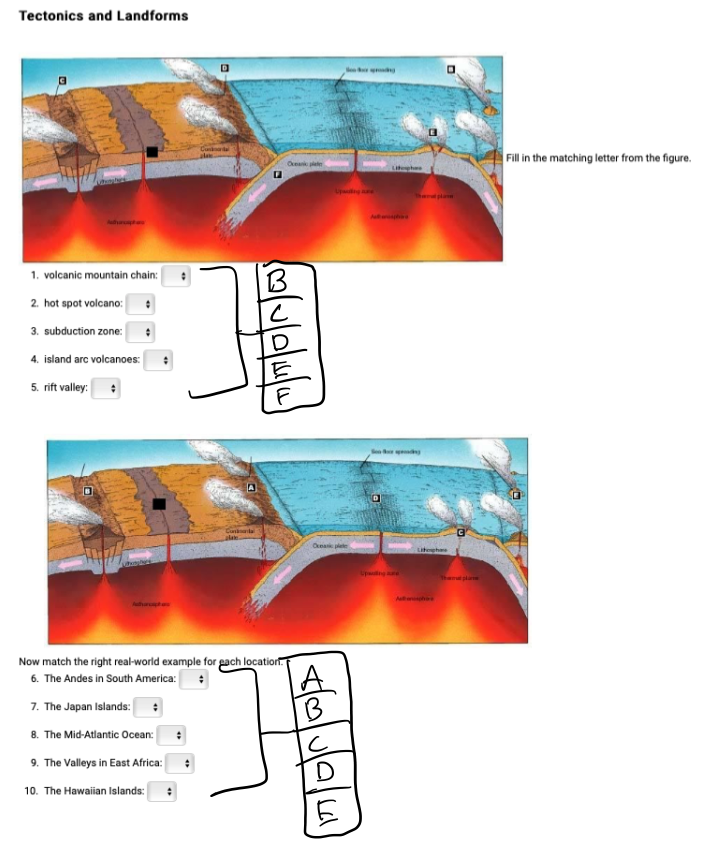 Solved Tectonics and Landforms Fill in the matching letter | Chegg.com