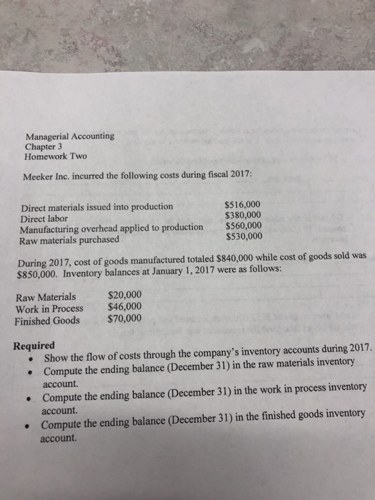 Solved Managerial Accounting Chapter 3 Homework Two Meeker | Chegg.com Solved Managerial Accounting Chapter 3 Homework Two Meeker | Chegg.com