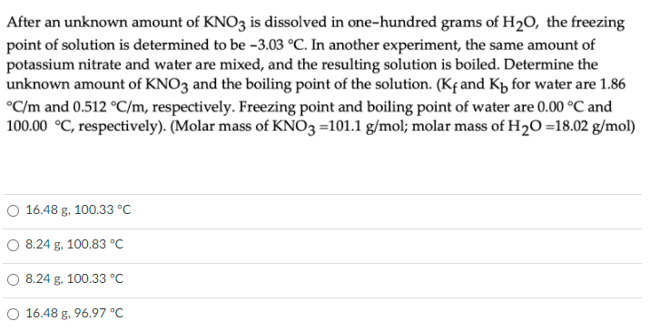 Solved After an unknown amount of KNO3 is dissolved in | Chegg.com
